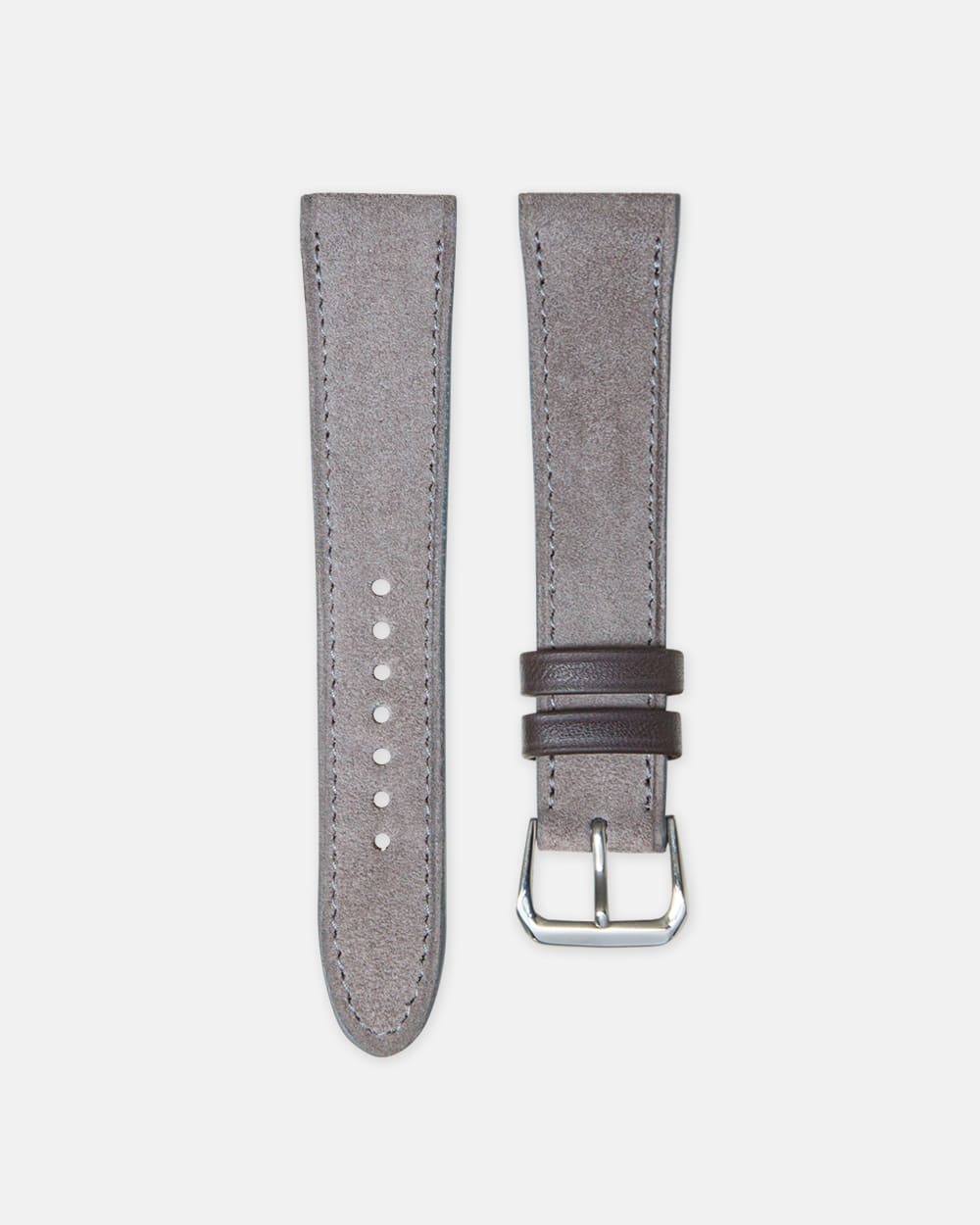 Grey high-end cowhide suede leather Watch Strap - With stitching
