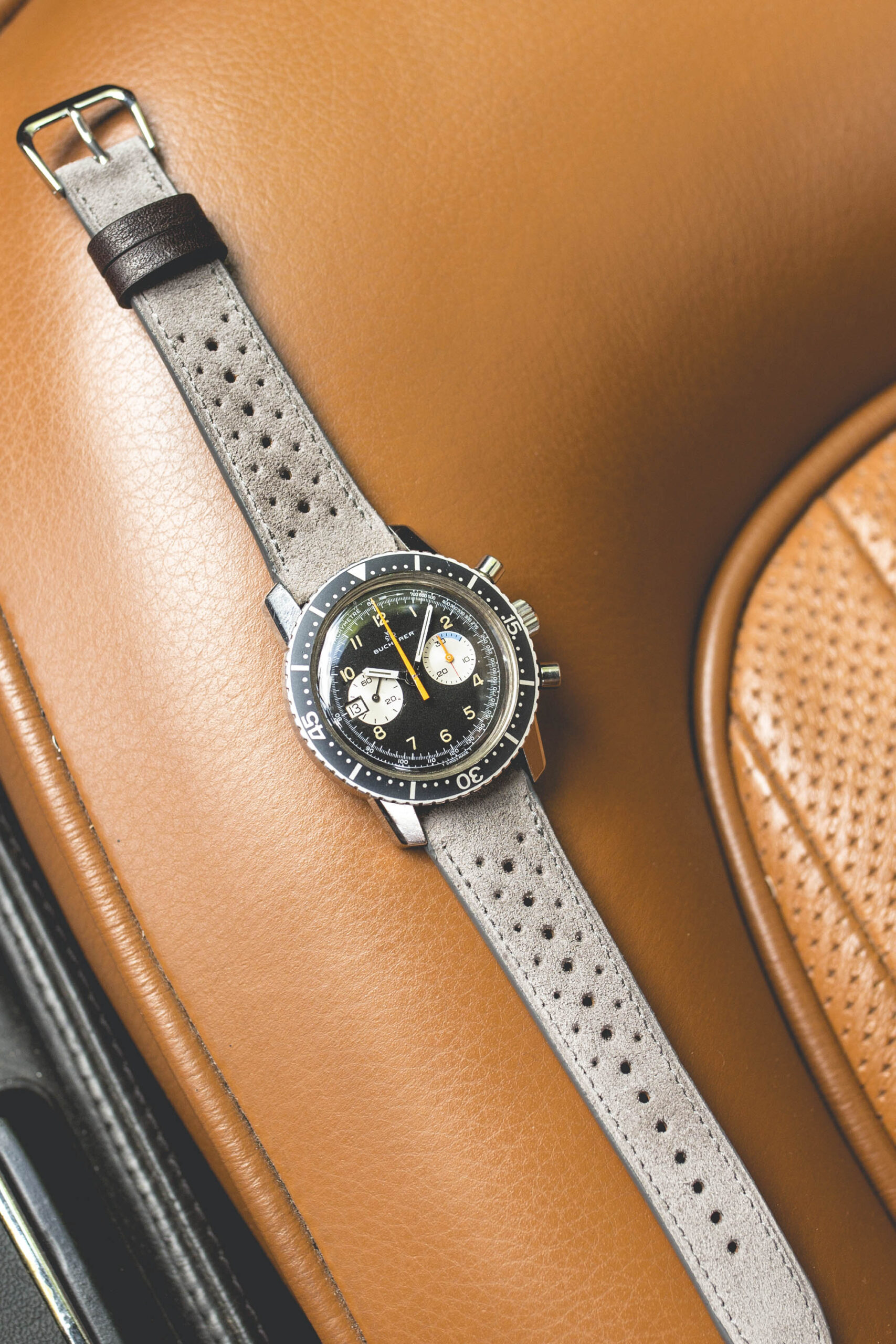 Rallye Watch Strap - Grey cowhide suede leather