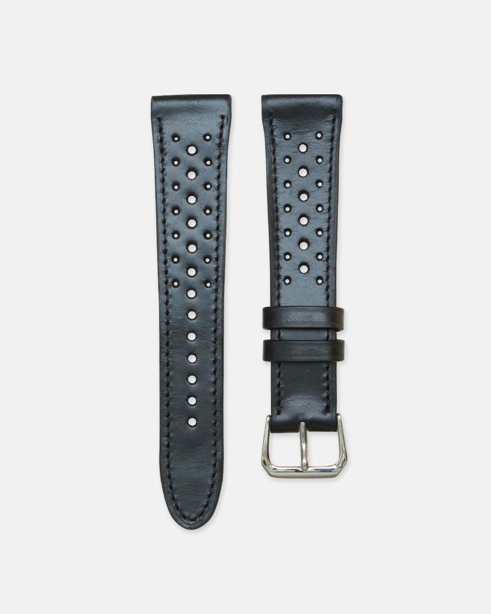 Rallye Watch Strap - Black polished calfskin leather