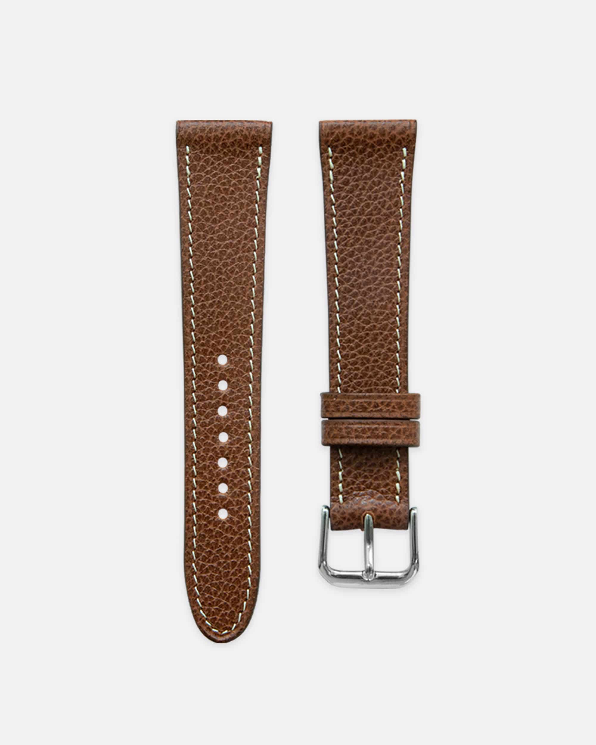 Grained Leather Watch Strap with Cream Stitching