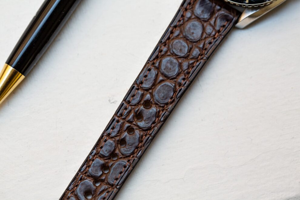 Chocolate Crocodile Leather Strap - Made in France