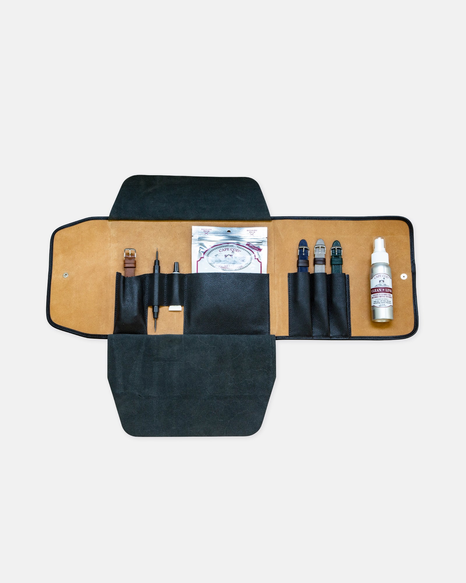 WATCH CARE KIT WITH GRAINED LEATHER POUCH