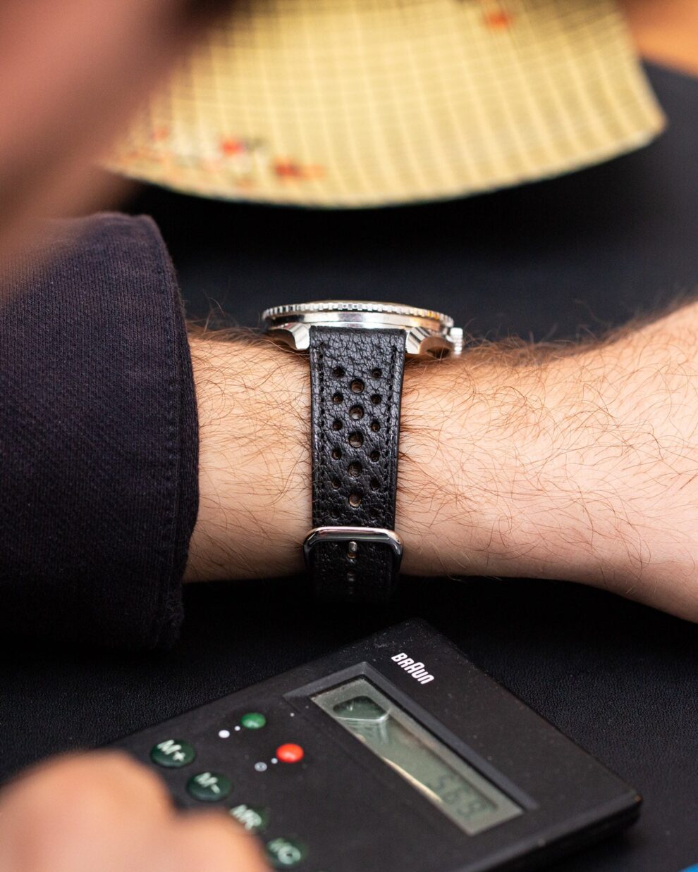 Rallye Watch Strap - Black Pigskin Leather - Handmade in France