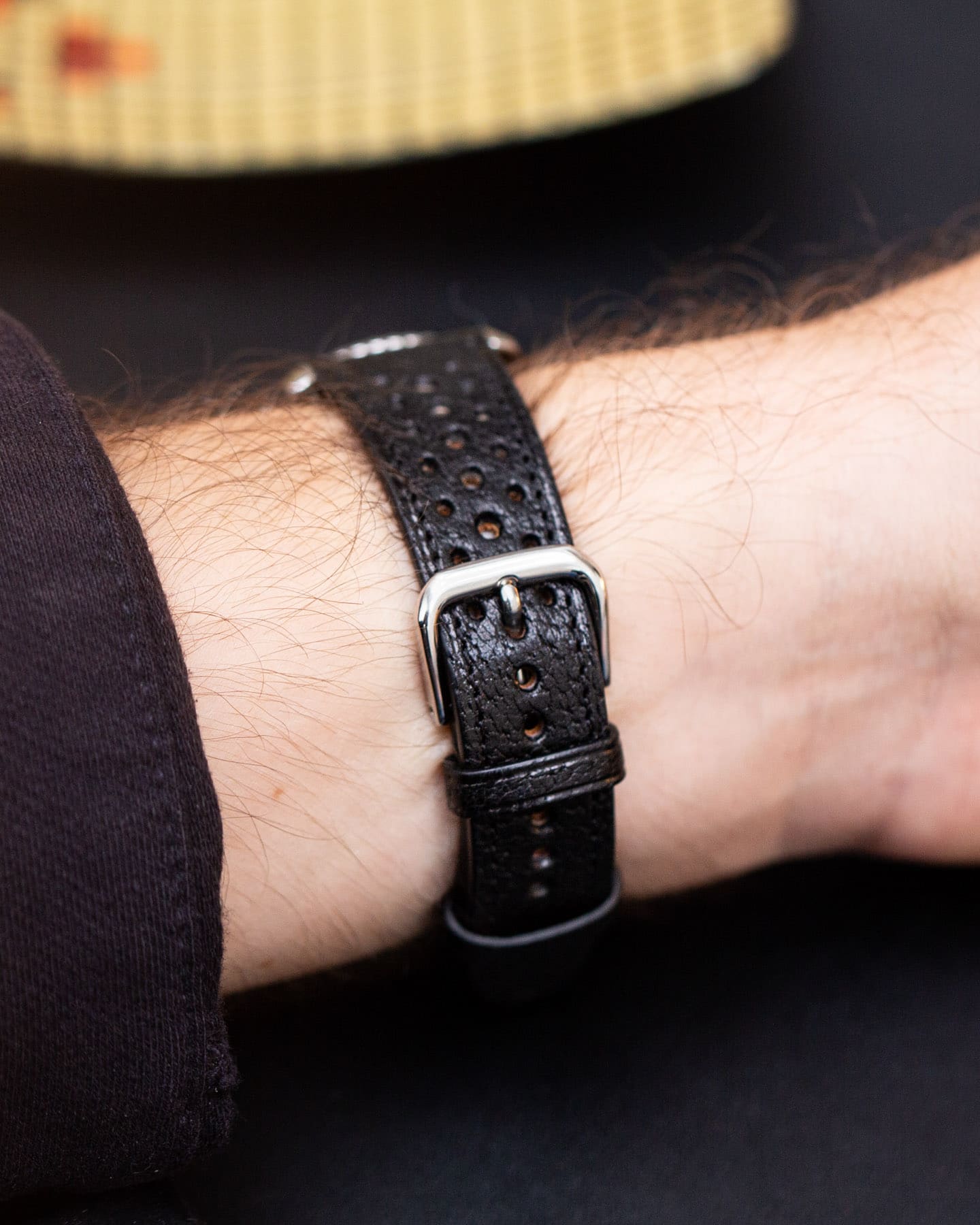 Rallye Watch Strap - Black Pigskin Leather - Handmade in France