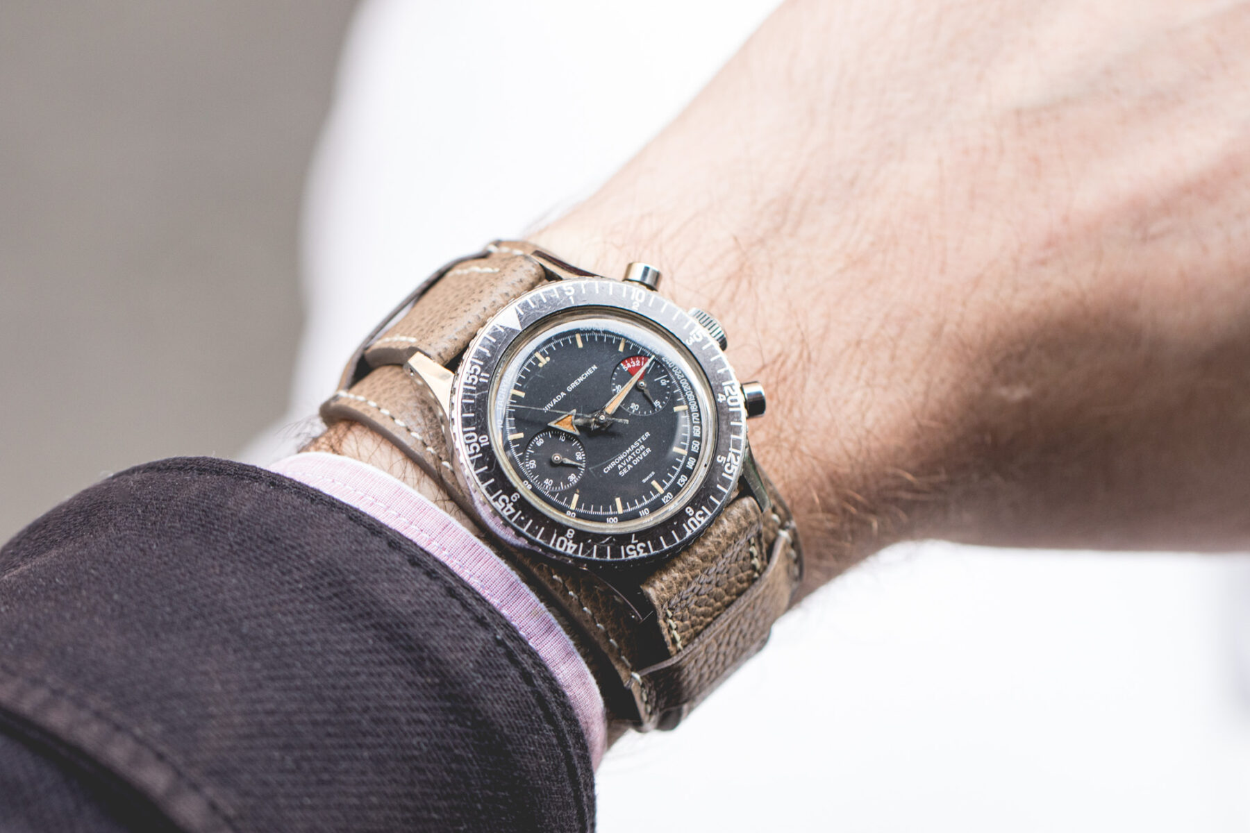 Bund Watch Strap - Taupe grained cowhide leather - Handmade in France