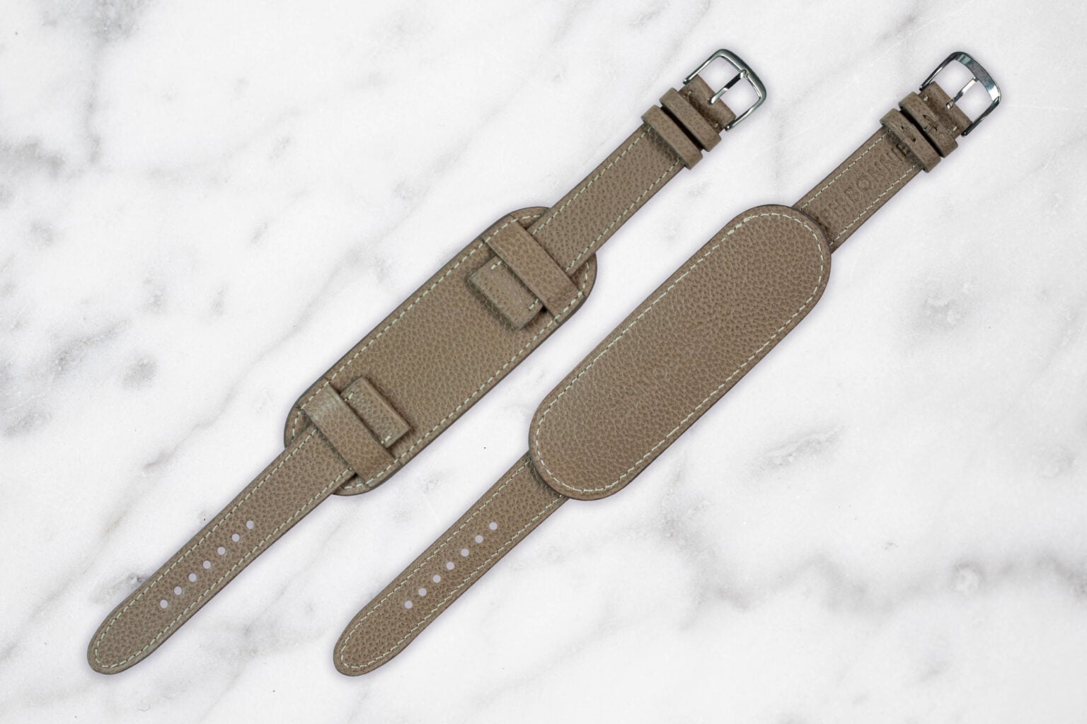 Bund Watch Strap - Taupe grained cowhide leather - Handmade in France