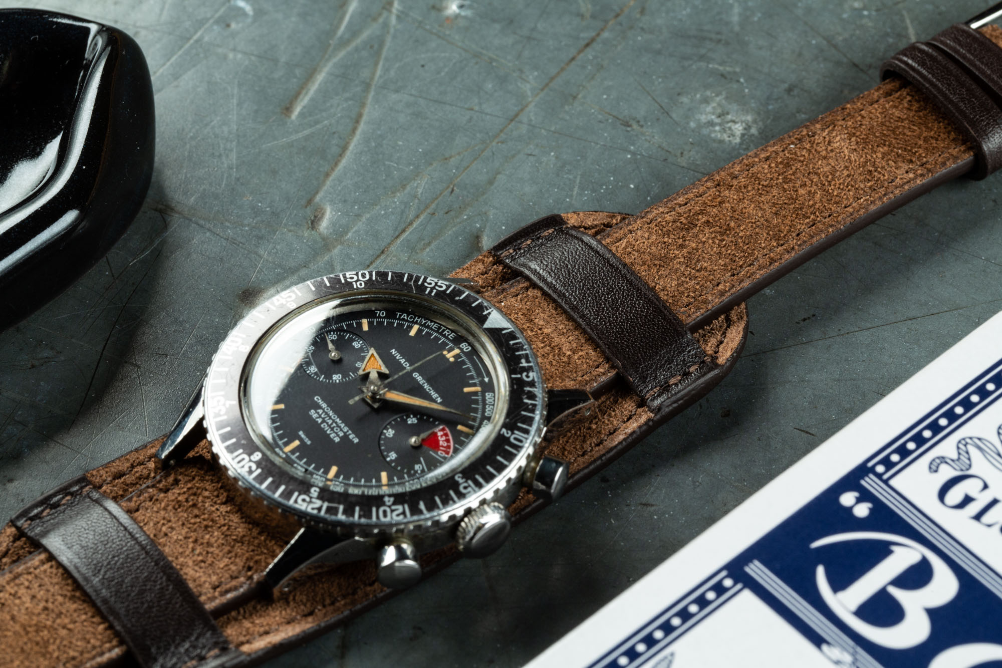 Bund Watch Strap - Brown suede cowhide leather - Handmade in France