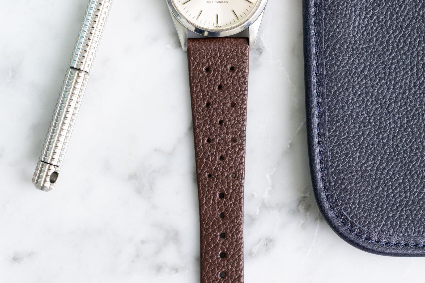 Tropic Star Leather Watch Strap - Chocolate Brown Grained Calfskin